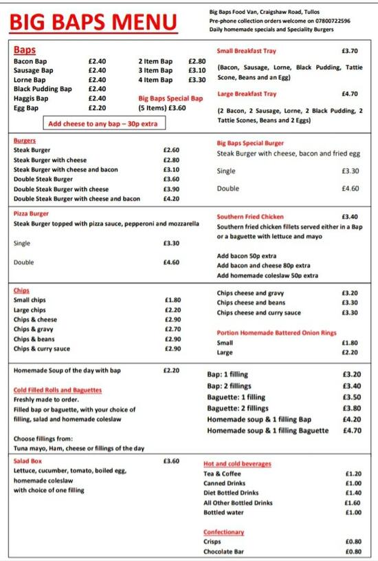 Big Baps Burger Van, Aberdeen - Restaurant menu, prices and reviews