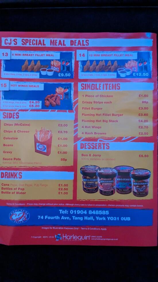 CJ Chicken Pizza, York - Restaurant menu, prices and reviews