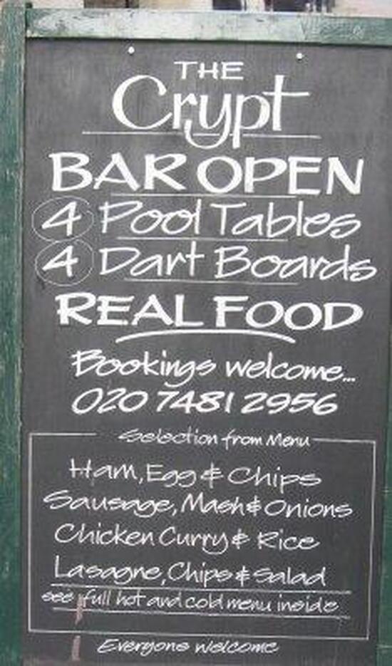 The Crypt, London, Tower Gateway - Restaurant menu, prices and reviews
