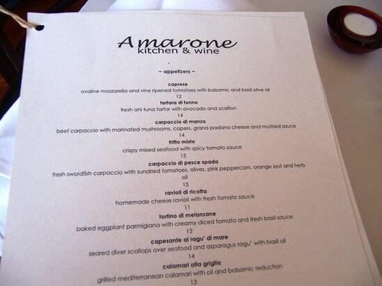 Amarone, West Hollywood - Restaurant menu, prices and reviews