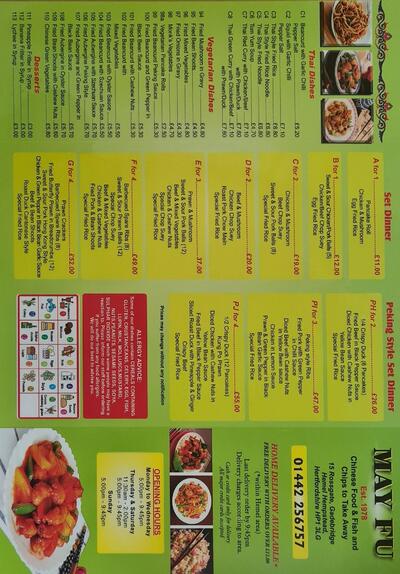 May Fu, Hemel Hempstead - Restaurant menu, prices and reviews