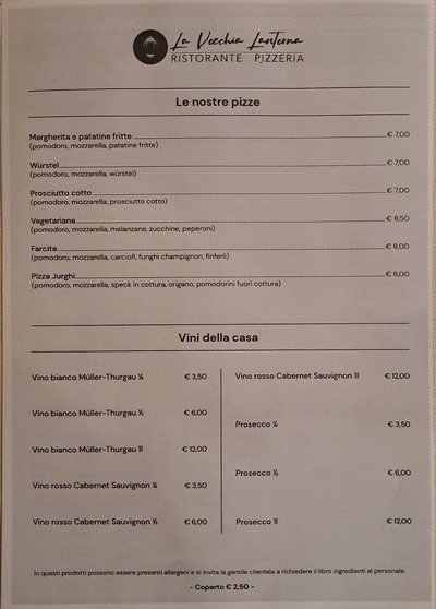 Pizzeria la vecchia lanterna di temu, Temù - Speisekarte, Preise und ...