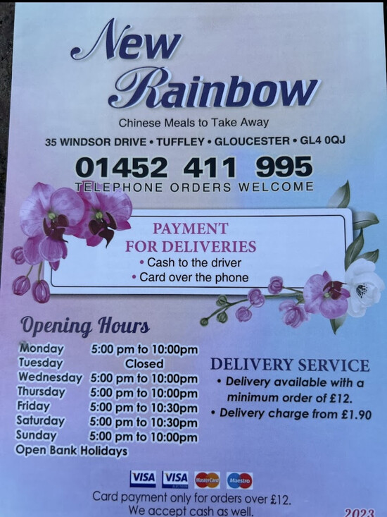New Rainbow Chinese Takeaway, Gloucester - Restaurant menu, prices and ...