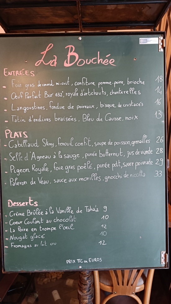 Menu at La Bouchée restaurant, Aix-en-Provence