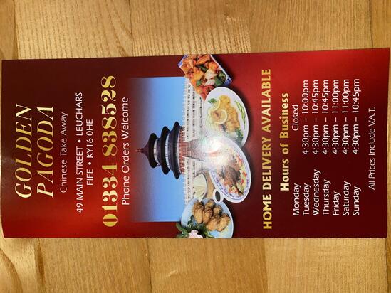 Golden Pagoda, Leuchars - Restaurant menu, prices and reviews