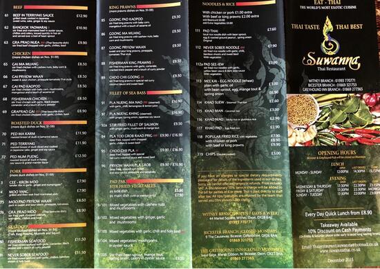 Suwanna, Witney - Restaurant menu, prices and reviews