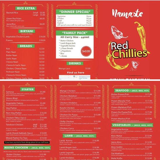 Red Chillies Indian Cuisine, Temuka - Restaurant menu, prices and reviews