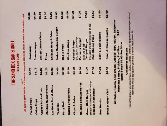 Sand Box Bar & Grill, Brighton - Restaurant menu, prices and reviews