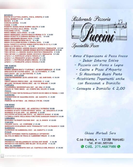 Menu at Ristorante Pizzeria Puccini, Vercelli