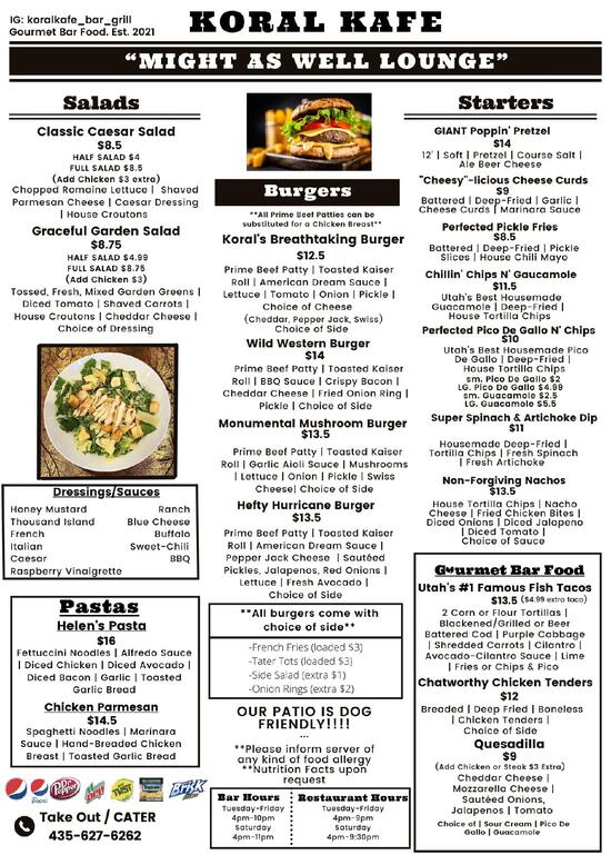 Koral Kafe Bar & Grill, Washington - Restaurant menu, prices and reviews