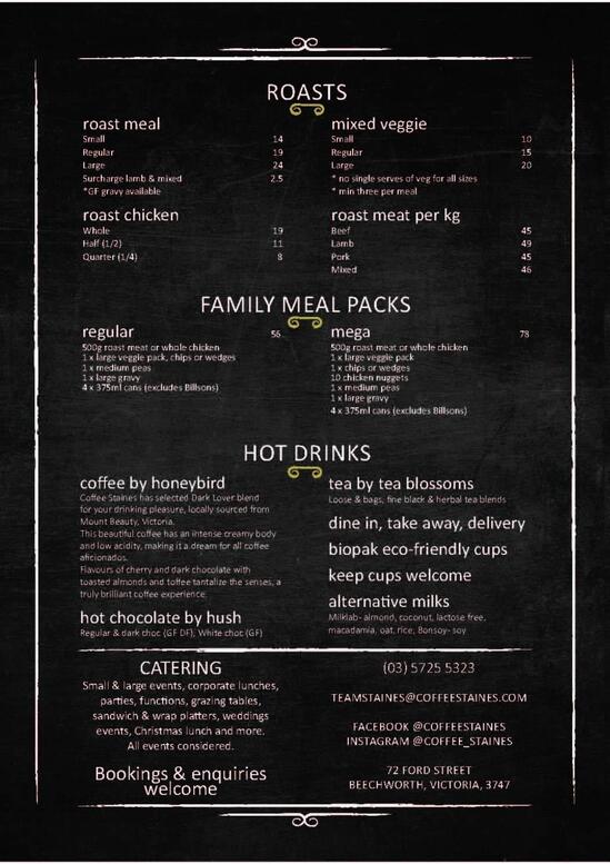 Coffee Staines - Café and Catering, Beechworth - Restaurant menu ...
