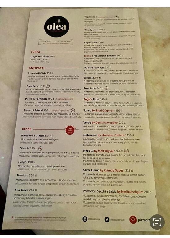 Olea Pizzeria, Istanbul, Şişhane - Restaurant menu, prices and reviews