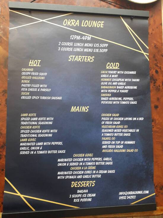 Okra Lounge Turkish Restaurant, West Byfleet - Restaurant menu, prices ...