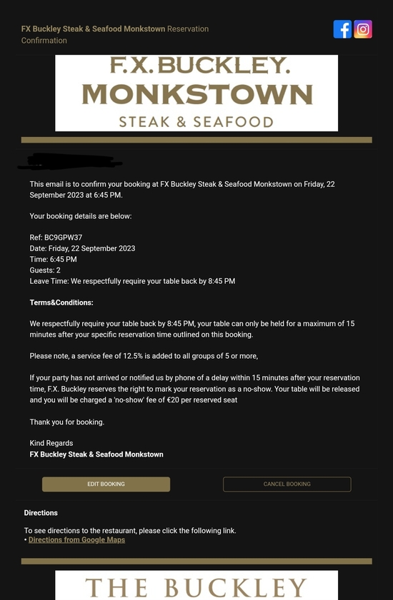 F.X. Buckley Steakhouse Monkstown, Dublin - Restaurant menu, prices and ...