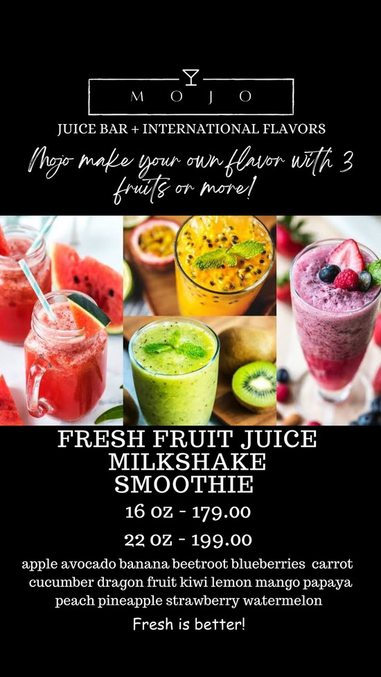 Carta de MOJO Juice Bar + International flavors, Cebú