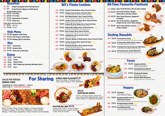 Menu at Wil's Resto restaurant, Sunnybank