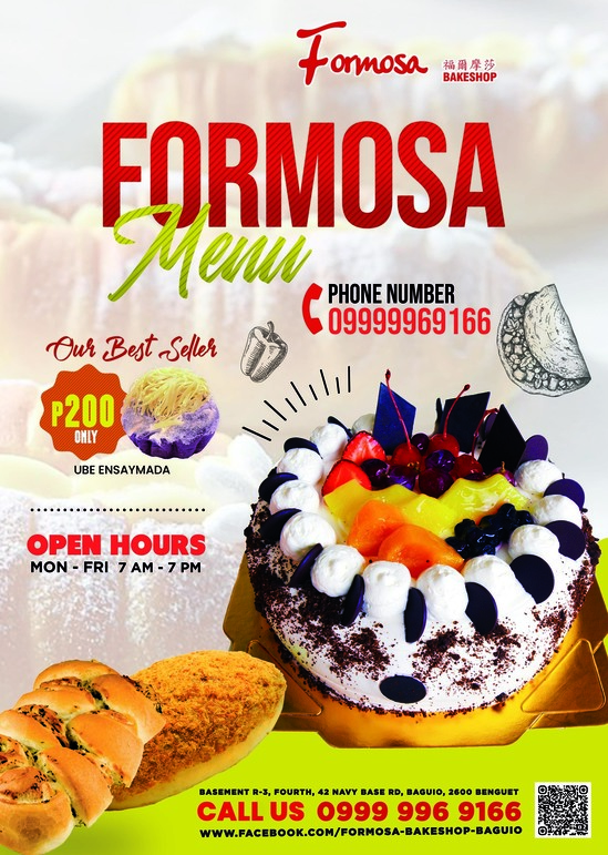 Menu at Formosa Bakeshop Baguio bakery, Baguio