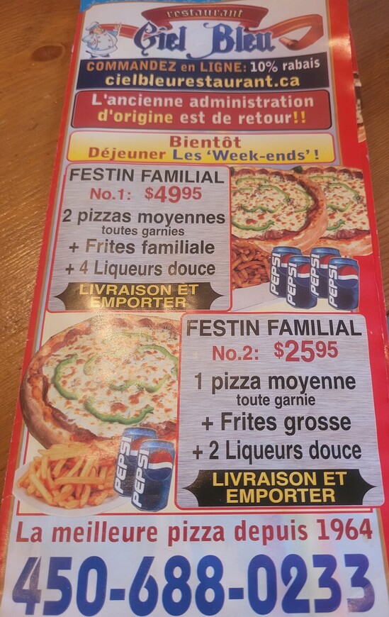 Ciel Bleu Restaurant, Laval, Montmorency - Restaurant menu, prices and ...