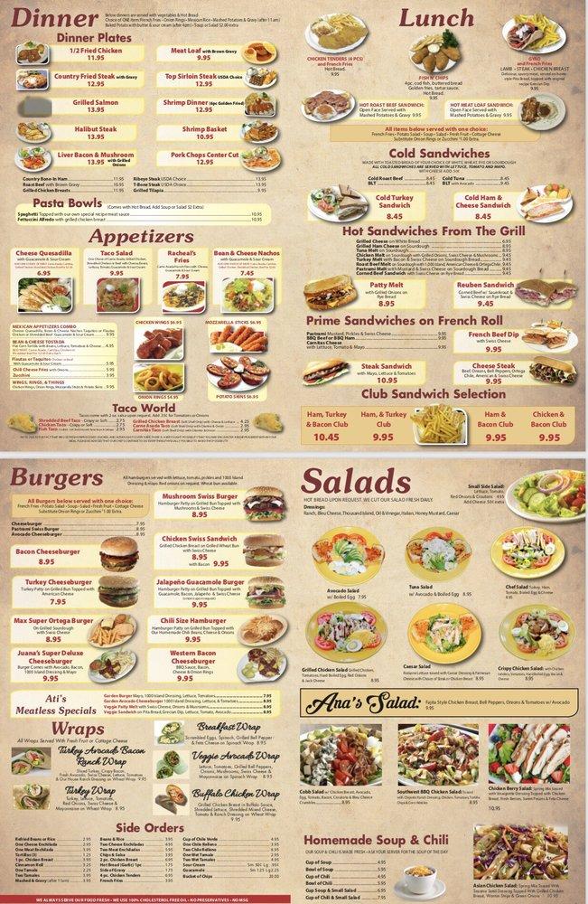 Menu at Brandon's Diner restaurant, Riverside, Indiana Ave