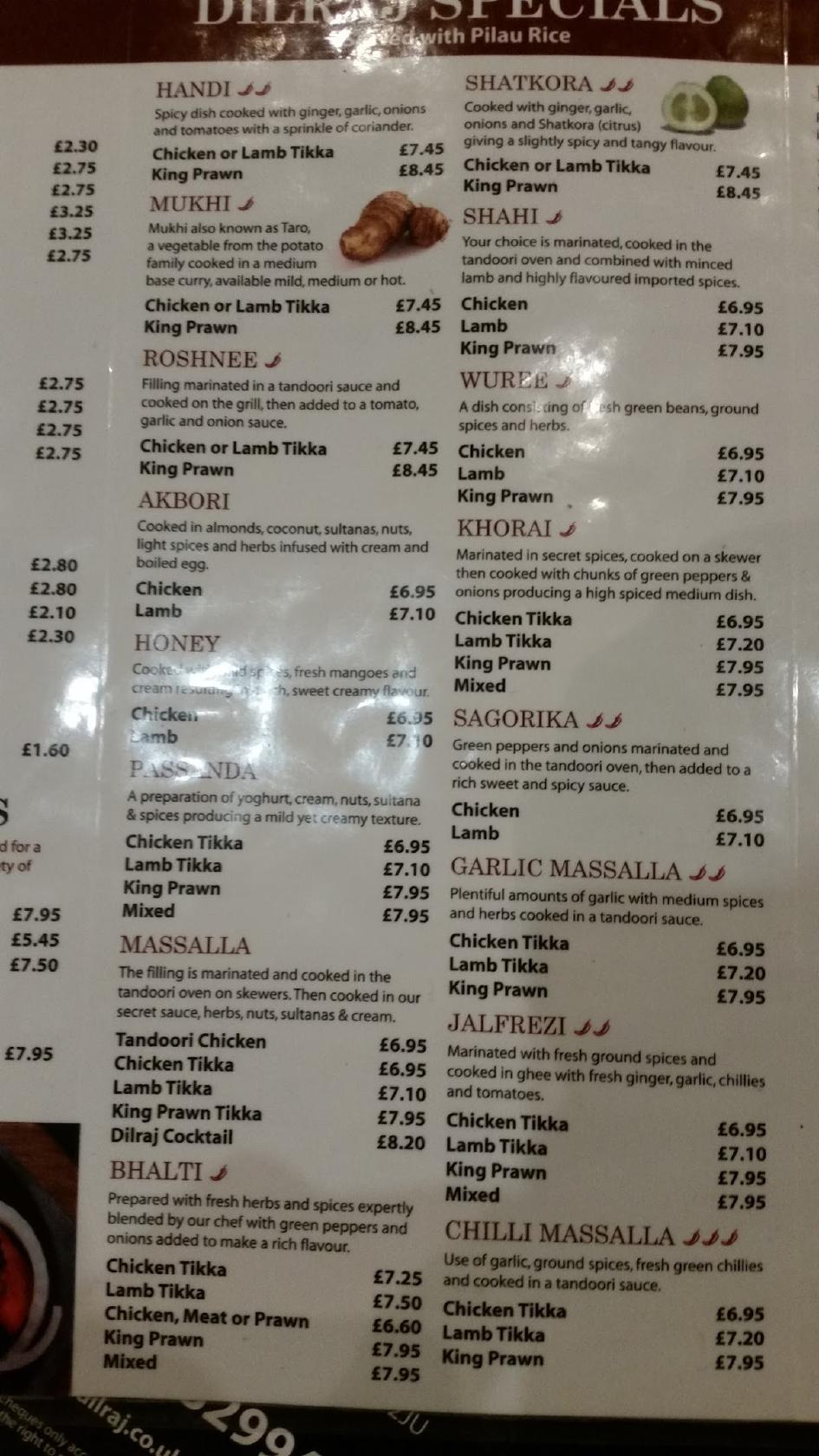 Menu at The Dilraj fast food, Lytham Saint Annes