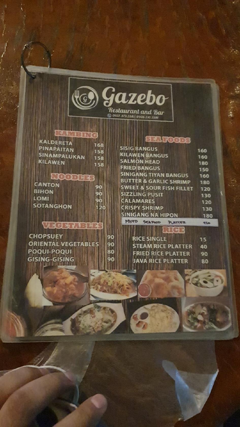 Menu at Gazebo Restaurant and Bar, Urdaneta City