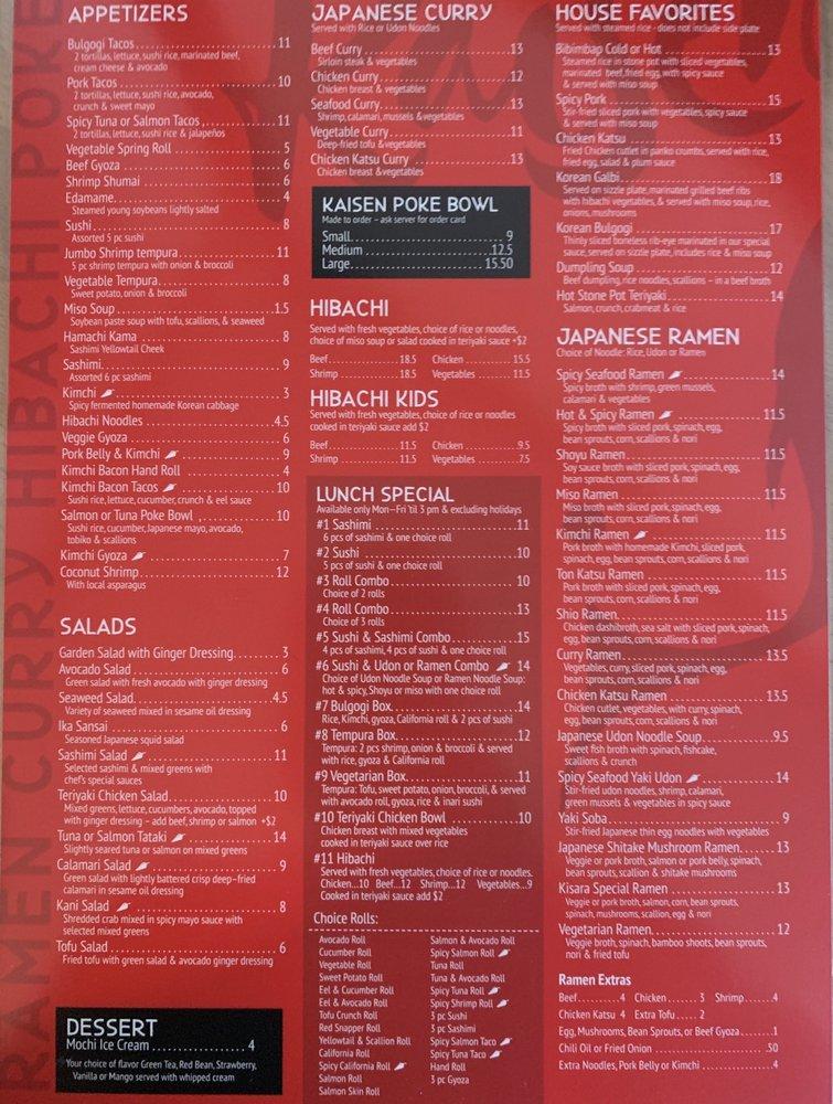 Menu at Kaisen Restaurant, Agawam