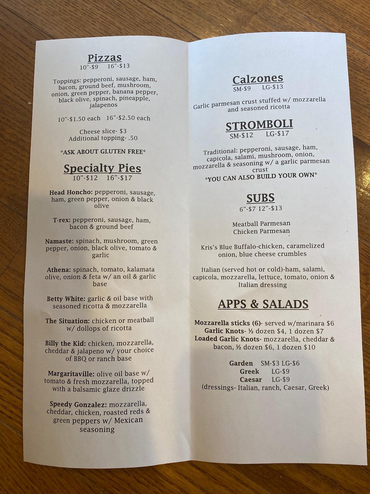 Menu at K's NY Pizza & SoFlo Food pizzeria, East Flat Rock