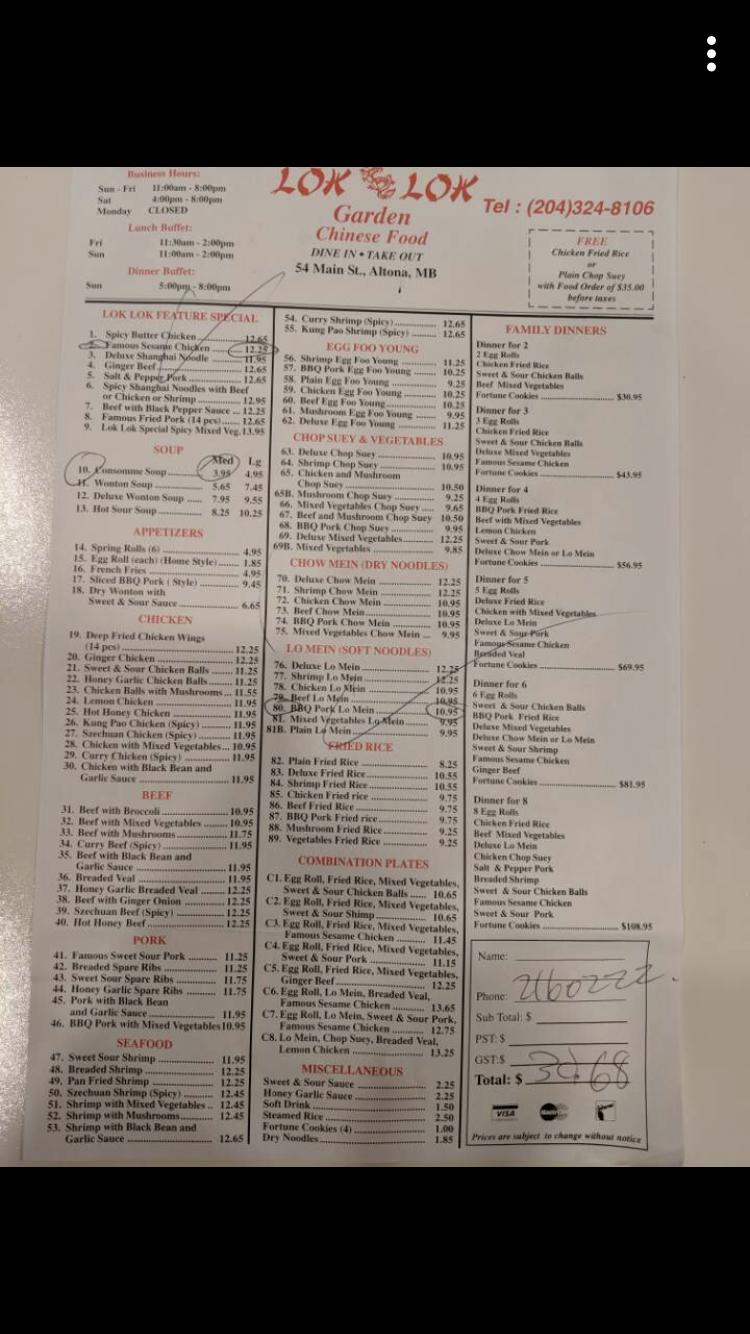 Menu at Lok Lok Garden Restaurant, Altona