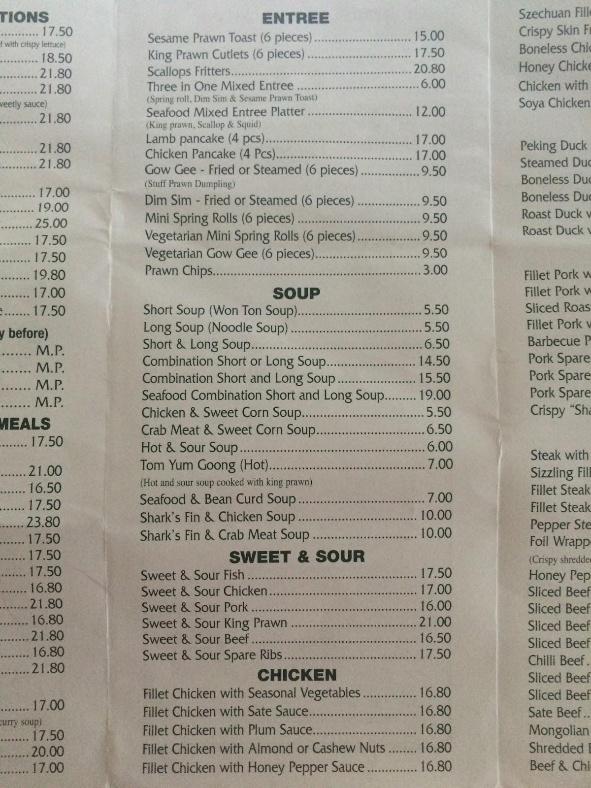Menu at May Kwai Chinese Restaurant, Rose Bay