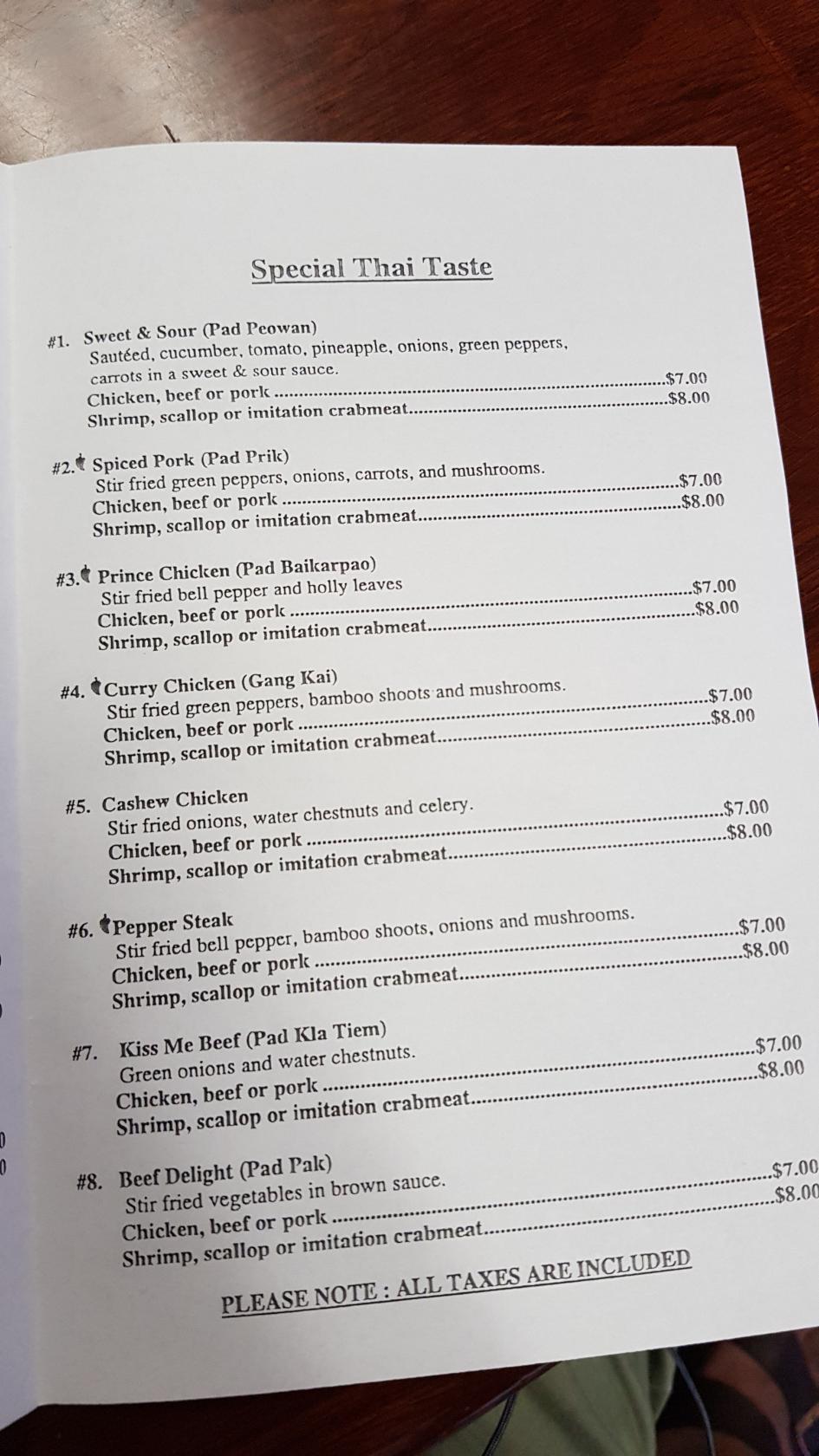 Menu at May's Bangkok Express restaurant, Ferndale