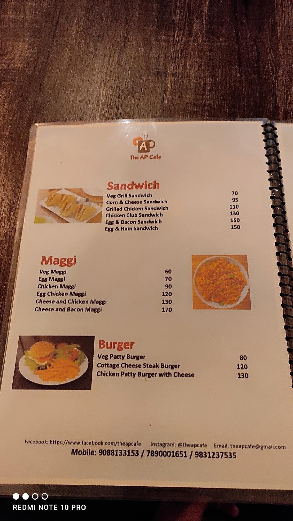 Menu at The AP Cafe, Kolkata