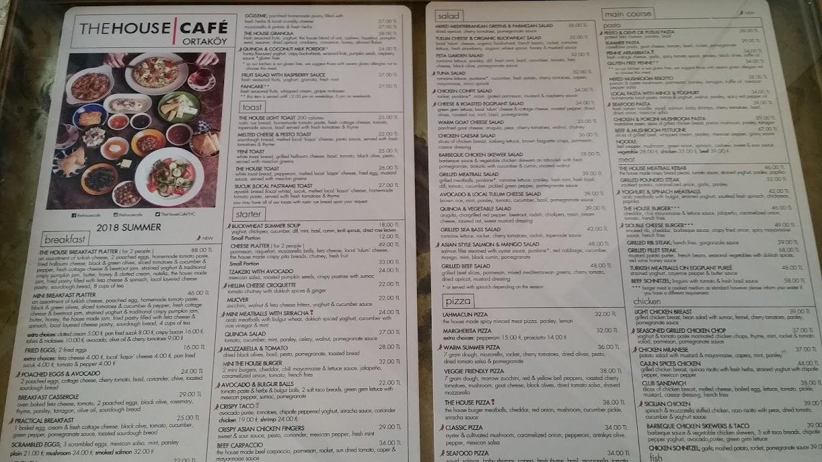 Menu at The House Cafe, Istanbul, Ortaköy Salhanesi Sk. No:1