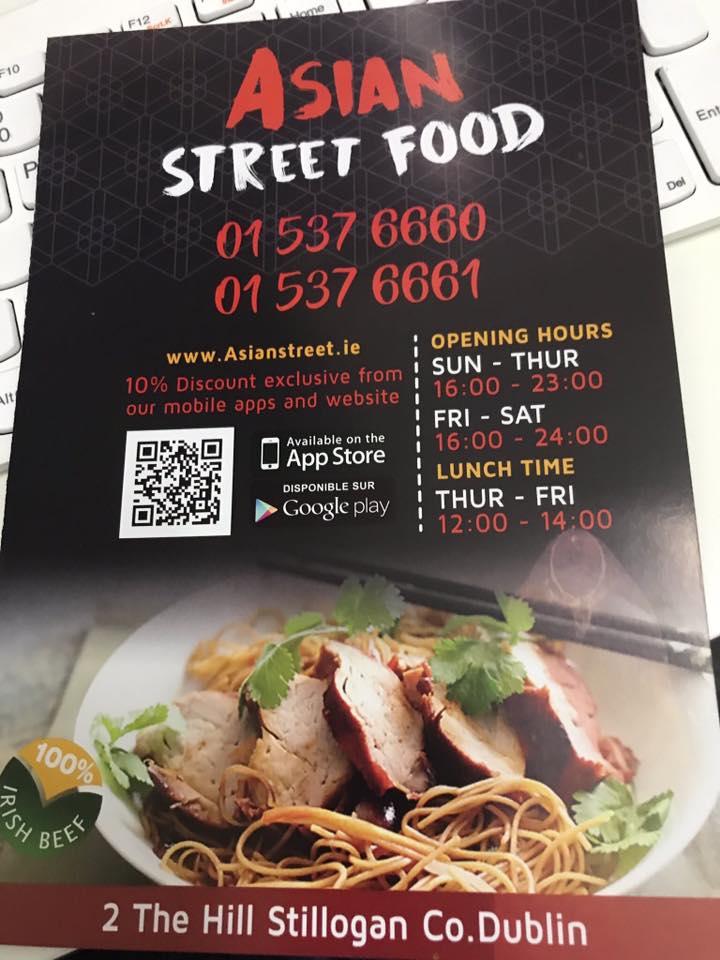 Menu at Asian Street Food restaurant, Dublin