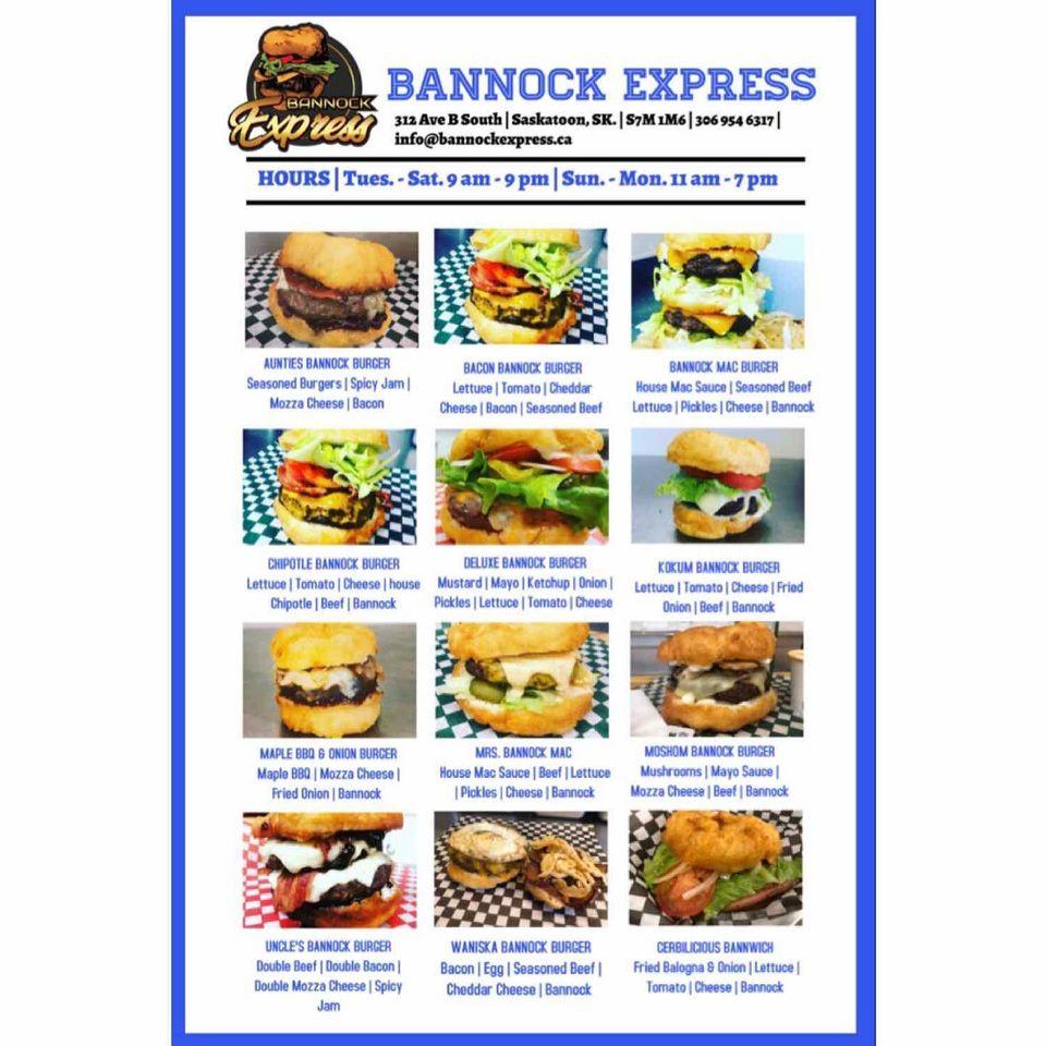 Menu at Bannock Express restaurant, Saskatoon