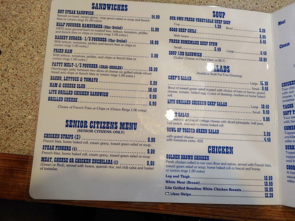 Menu at Cook's Restaurant, Clovis