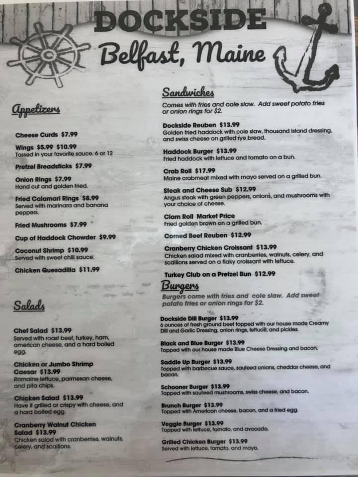 Menu at Dockside Family Restaurant, Belfast