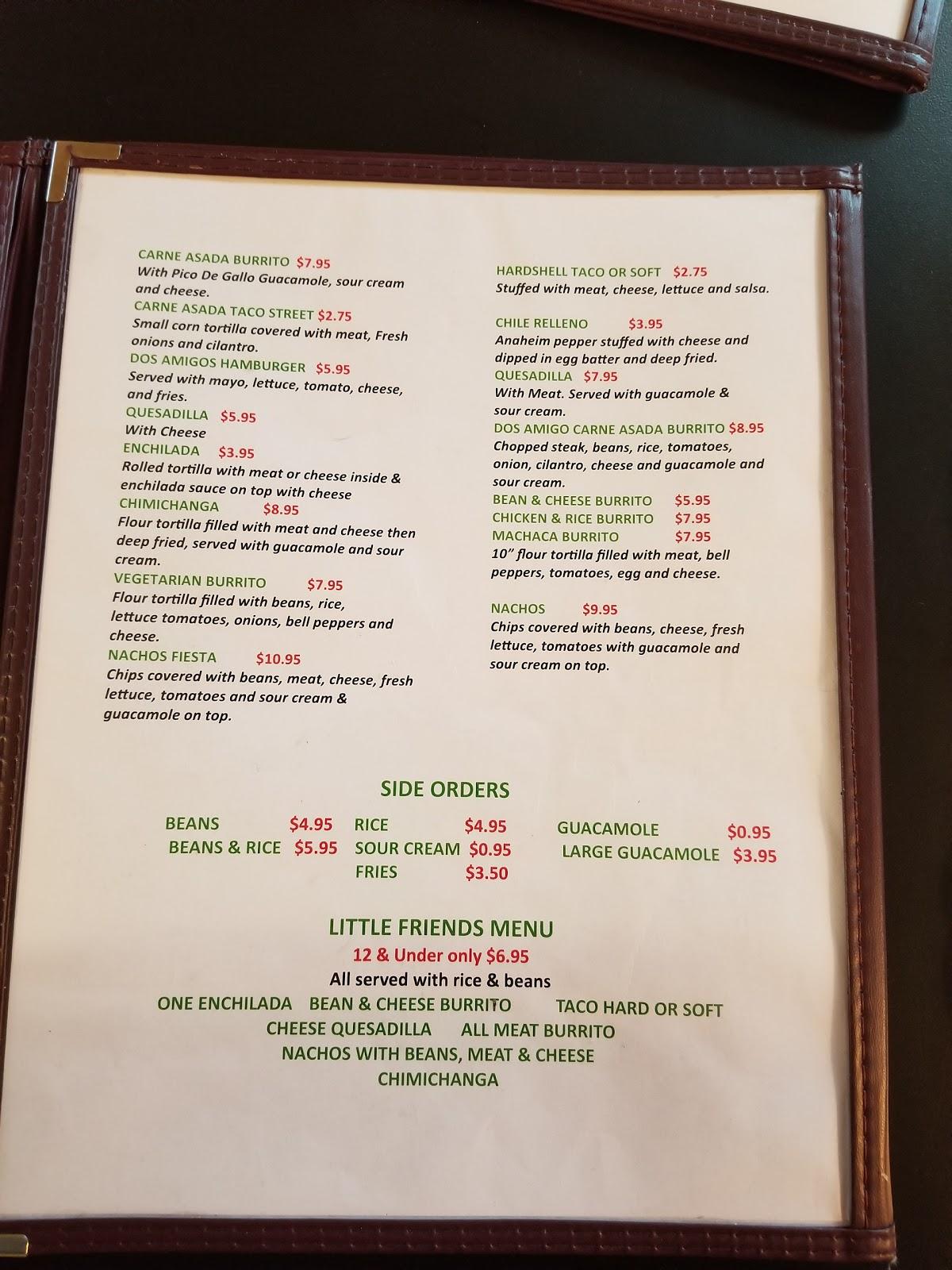 Menu at Dos Amigos restaurant, Spokane Valley