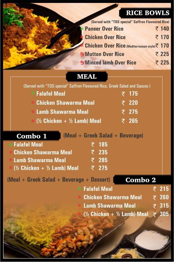 Menu at The Original Shawarma, India