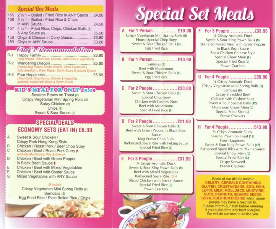 Menu at Uncle Lim's restaurant, England