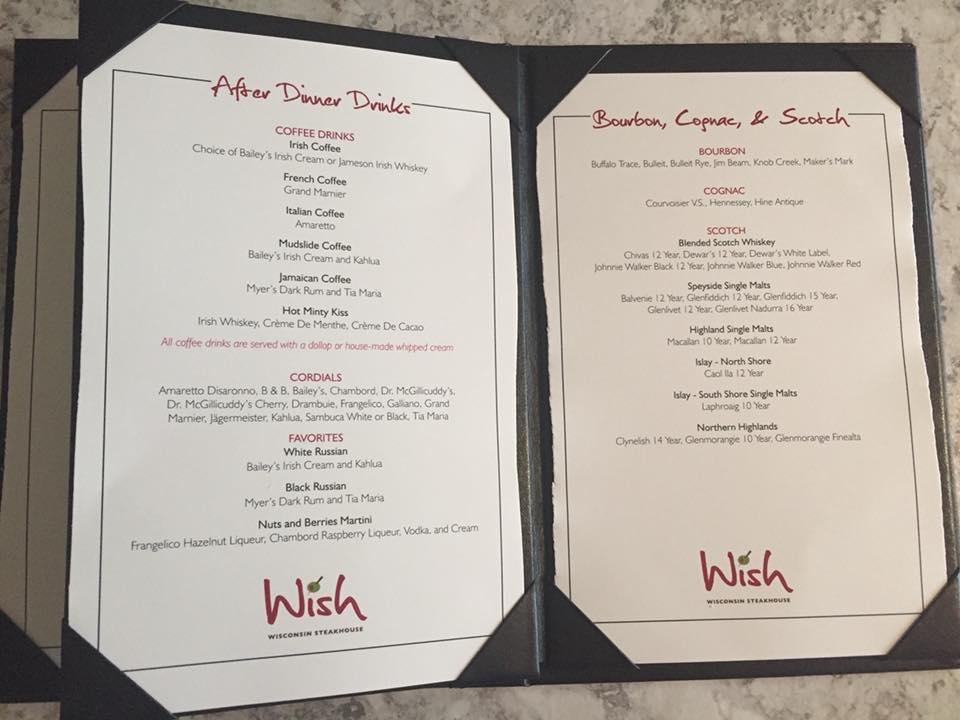 Menu at Wish Steakhouse, Weston