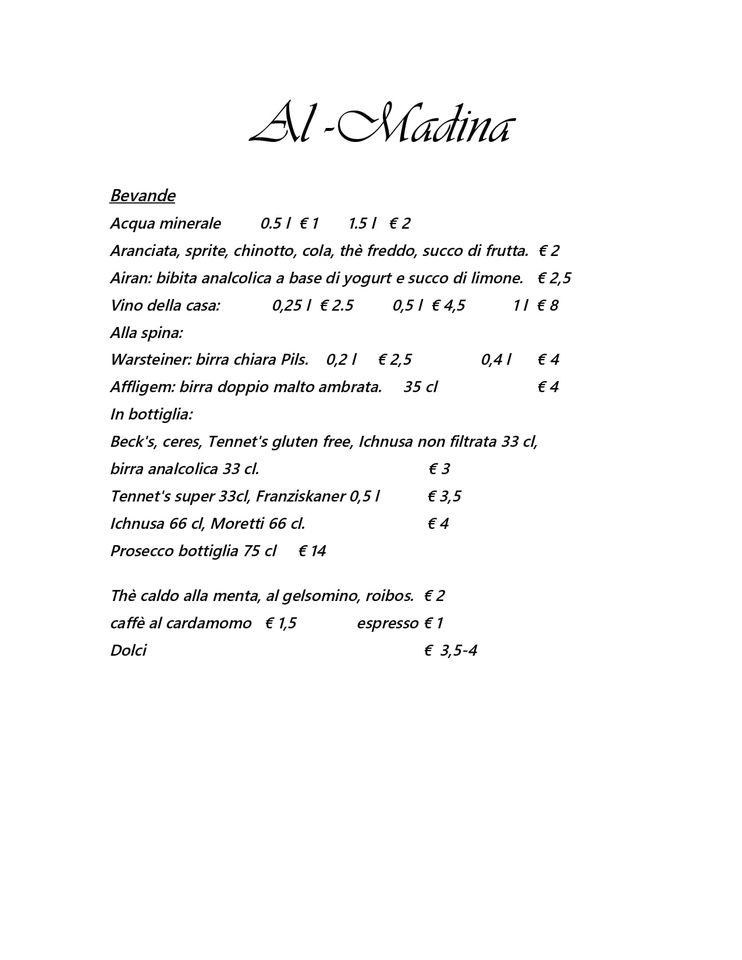 Menu at Al Madina specialità Mediorientali Pisa restaurant, Pisa