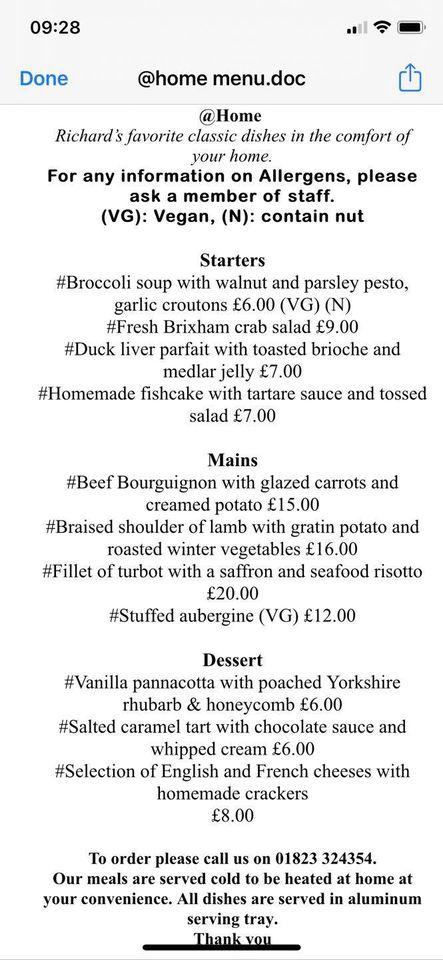 Menu at Augustus Restaurant, Taunton