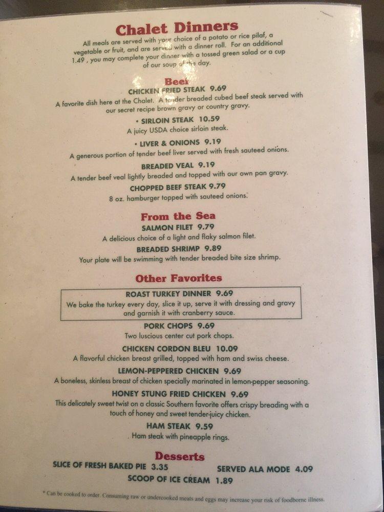 Menu at The Chalet Restaurant, Spokane