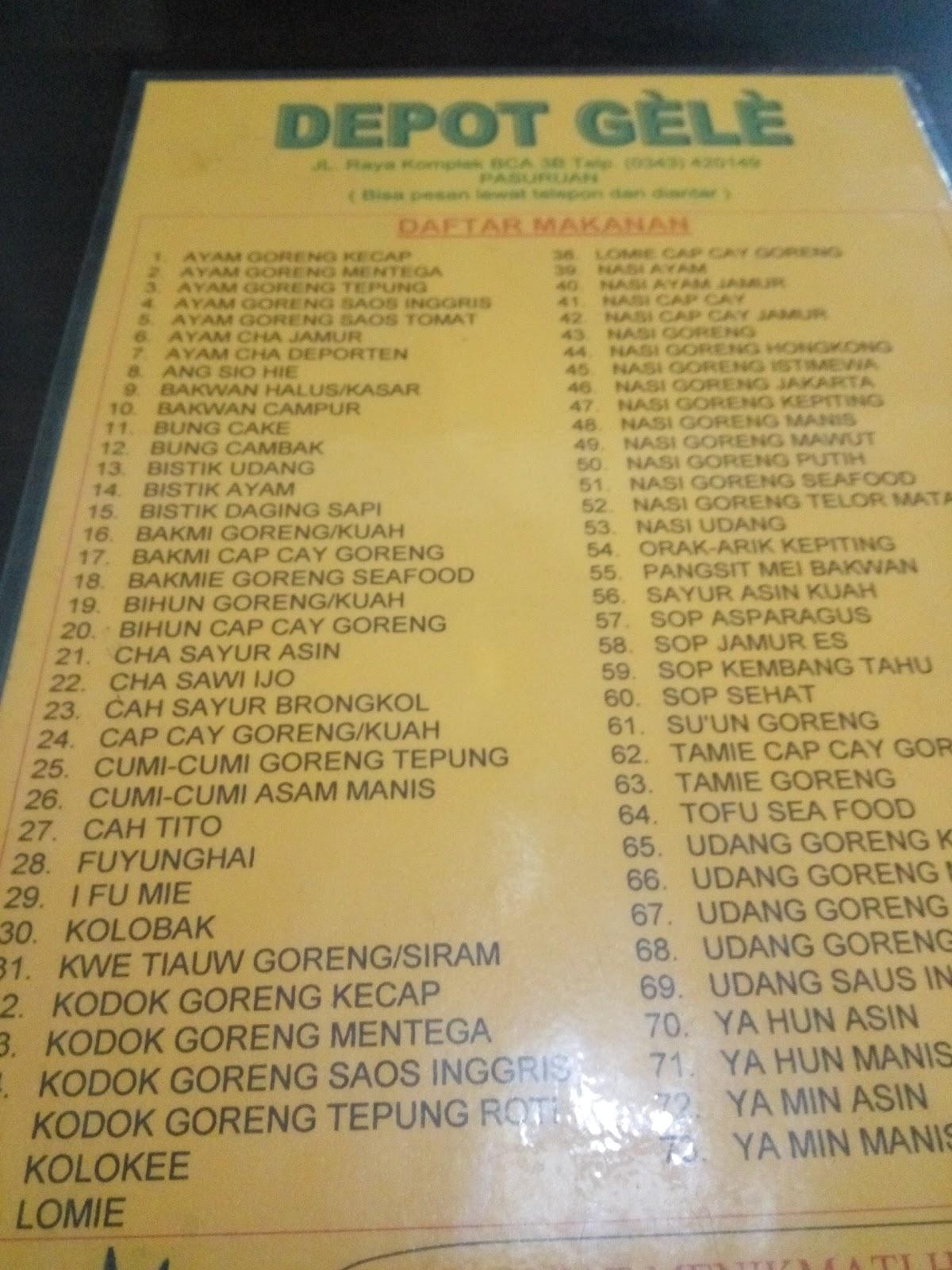Menu at Depot Bakso Gendeng restaurant, Pasuruan