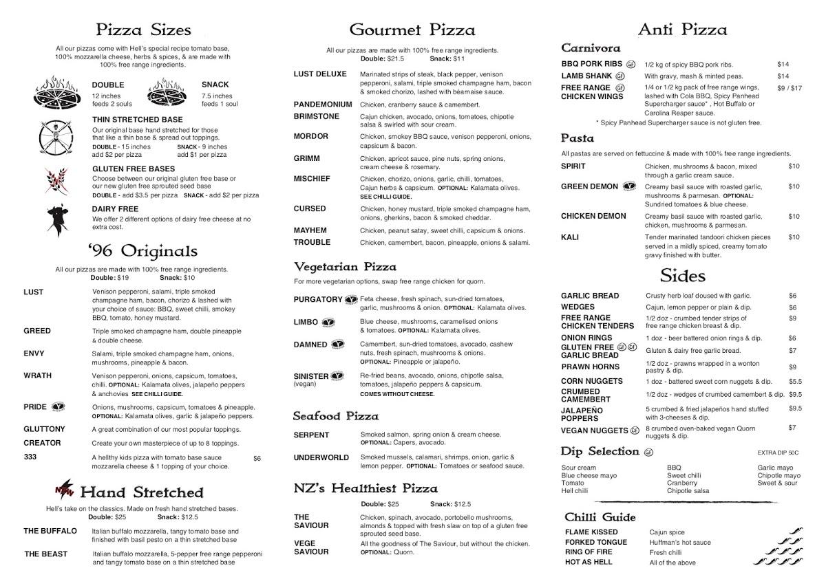 Menu at Hell Pizza Cambridge restaurant, Cambridge