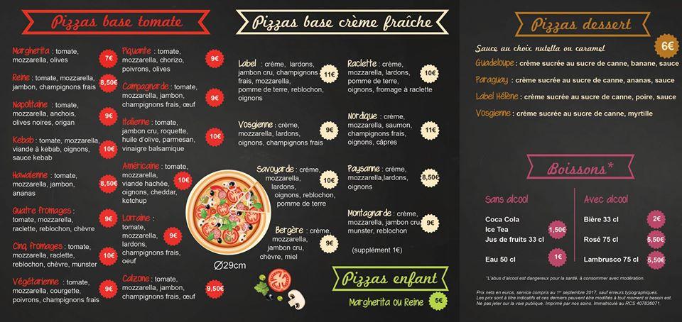 Menu at Label Pizza pizzeria, Hennezel