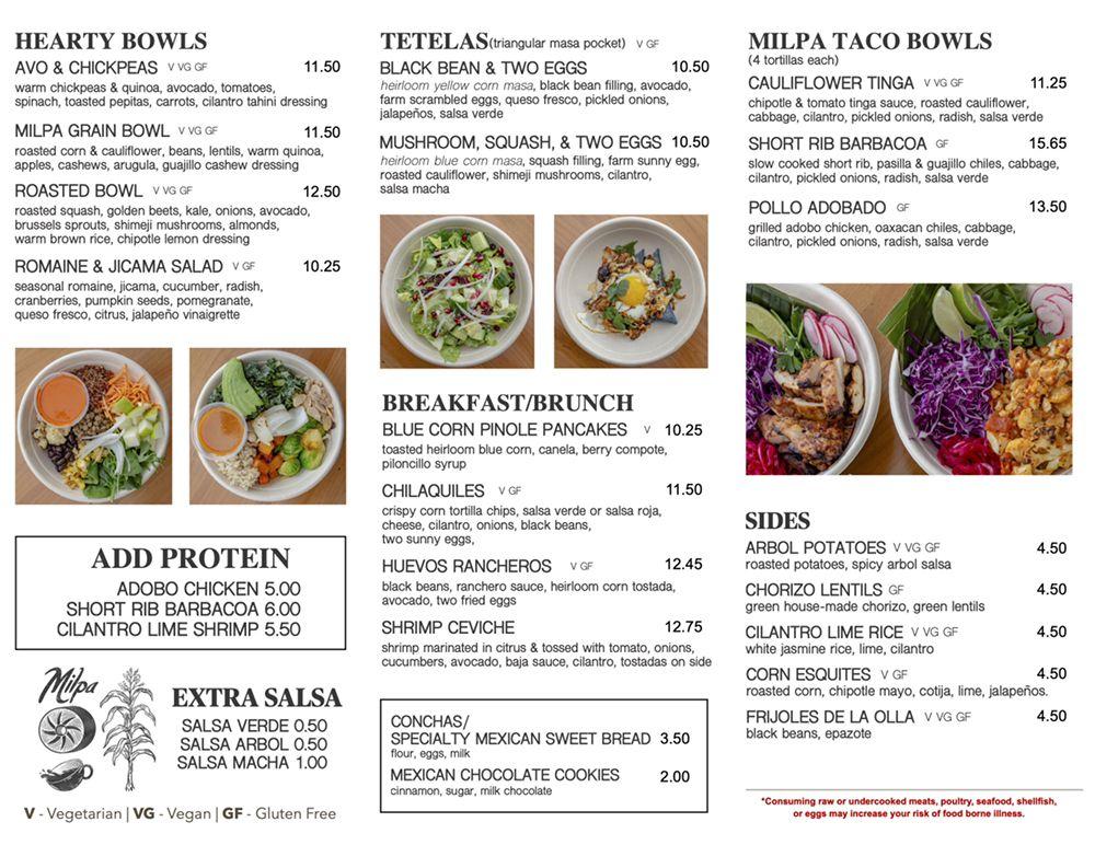 Menu at Milpa restaurant, Las Vegas