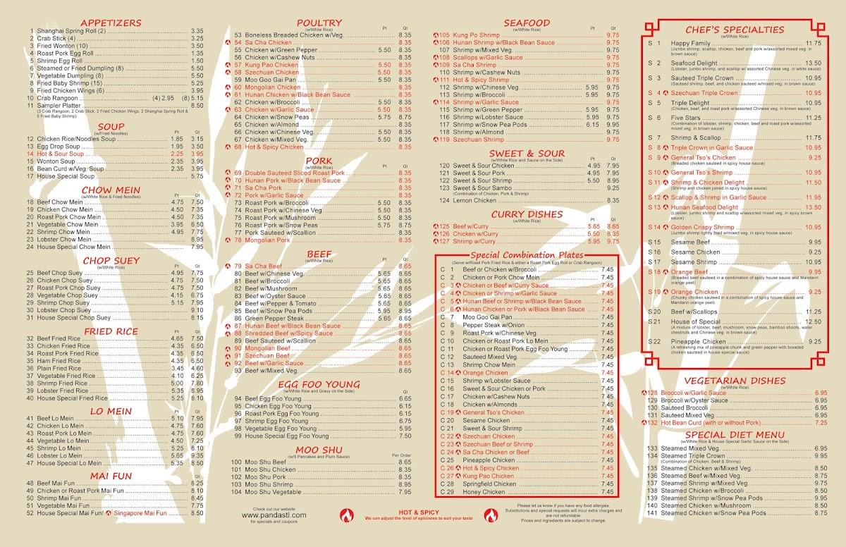 Menu at Panda Chinese Restaurant, Concord, Baptist Church Rd