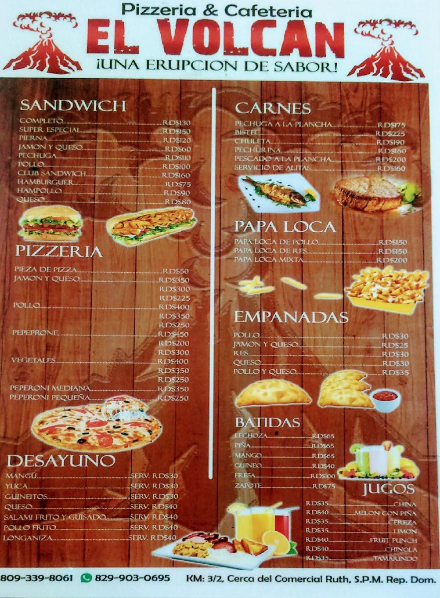 Carta de Pizzeria Y Cafeteria El Volcán, San Pedro De Macoris, FMHW+4HW