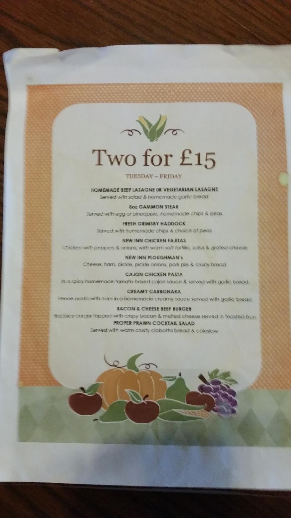 Menu at The New Inn pub & bar, North Thoresby, Station Rd